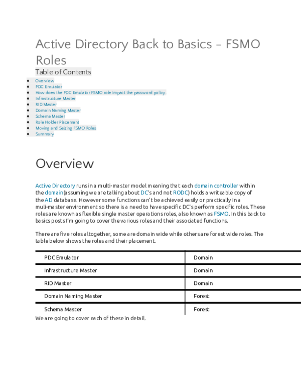 (PDF) Active Directory Back to Basics -FSMO Roles