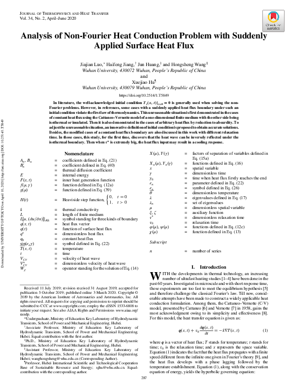 (PDF) Analysis of Non-Fourier Heat Conduction Problem with Suddenly Applied Surface Heat Flux