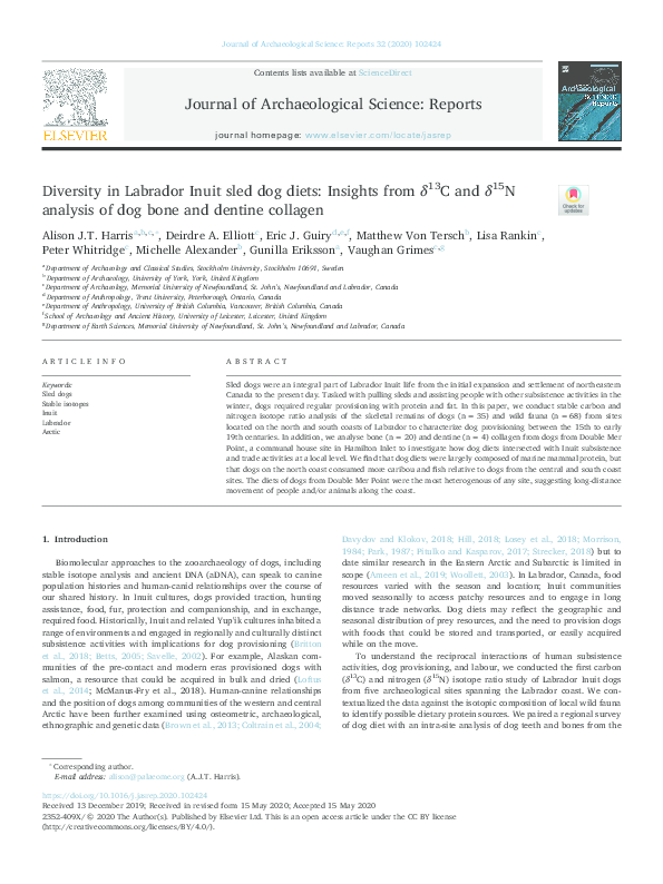 (PDF) Harris et al 2020 Diversity in Labrador Inuit sled dog diets ...
