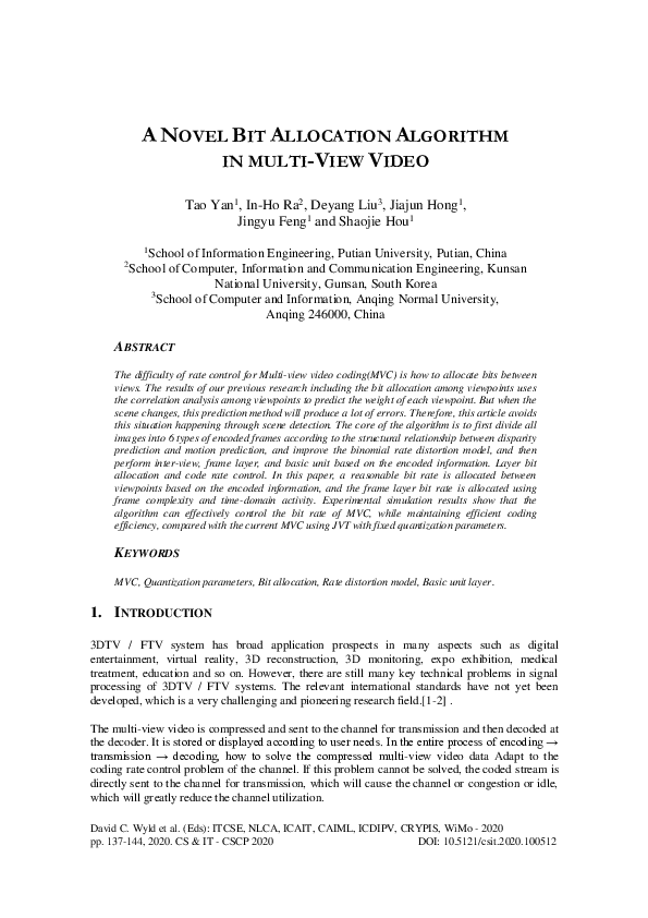 Pdf A Novel Bit Allocation Algorithm In Multi View Video