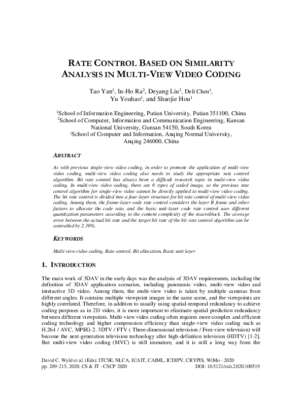Pdf Rate Control Based On Similarity Analysis In Multi View Video Coding