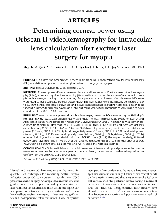 (PDF) Determining corneal power using Orbscan II videokeratography for intraocular lens ...