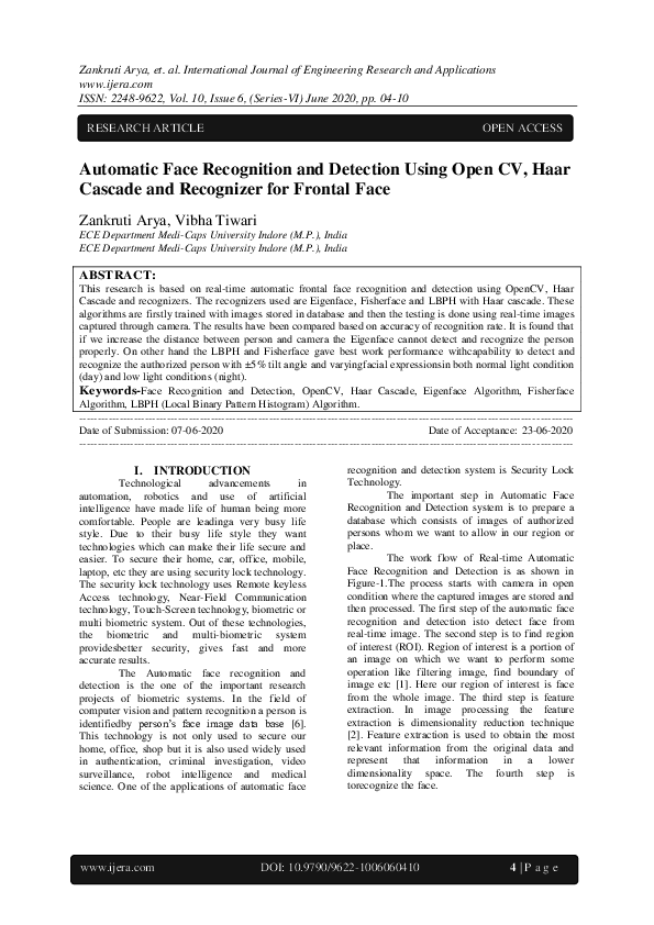 Pdf Automatic Face Recognition And Detection Using Open Cv Haar Cascade And Recognizer For
