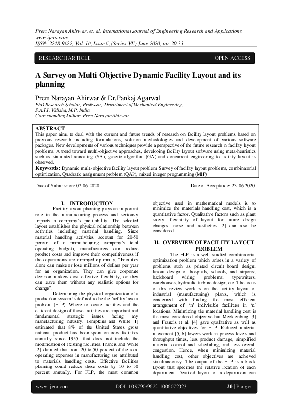 (PDF) A Survey on Multi Objective Dynamic Facility Layout and its planning