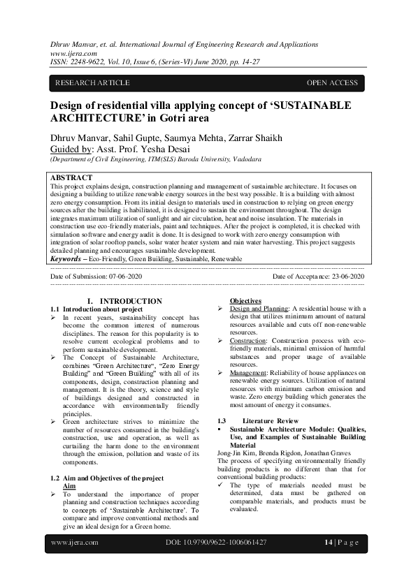 (PDF) Design of residential villa applying concept of 'SUSTAINABLE ...