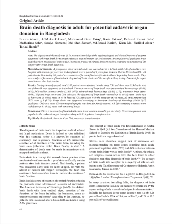 (PDF) Brain death diagnosis in adult for potential cadaveric organ ...