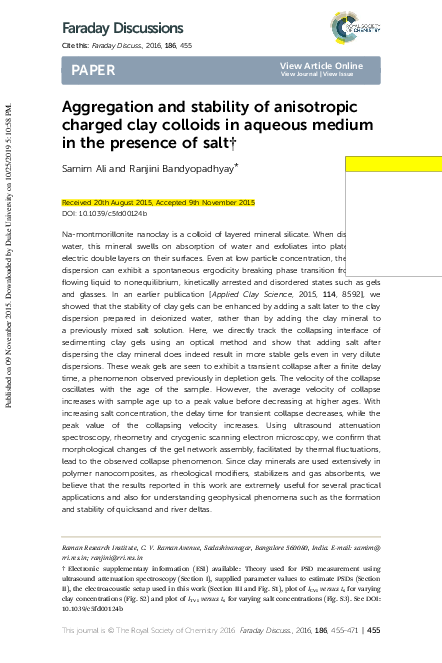 (PDF) Aggregation and stability of anisotropic charged clay colloids in ...