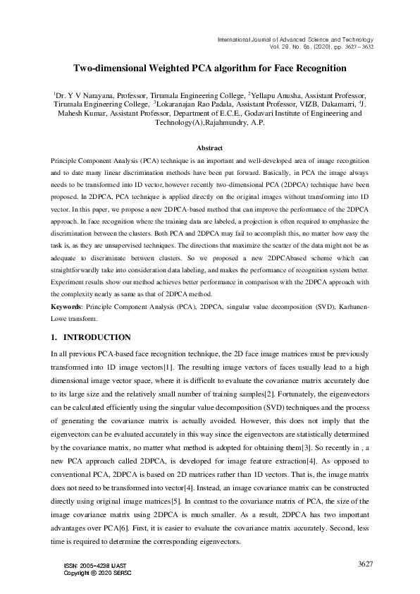 Pdf Two Dimensional Weighted Pca Algorithm For Face Recognition