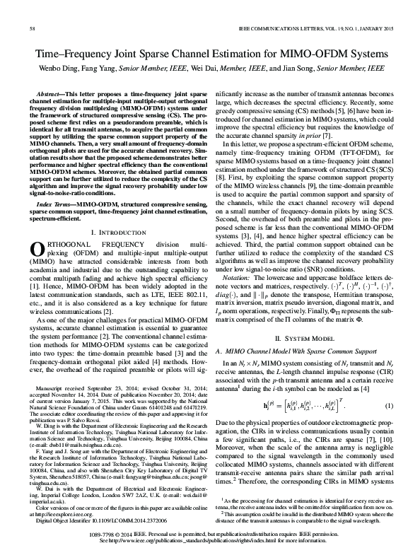 (PDF) Time-Frequency Joint Sparse Channel Estimation for MIMO-OFDM Systems