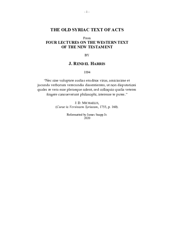 (DOC) The Old Syriac Text of Acts