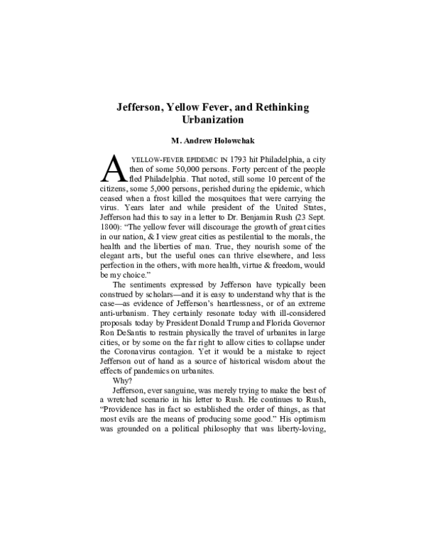 (DOC) Jefferson, Yellow Fever, and Rethinking Urbanization