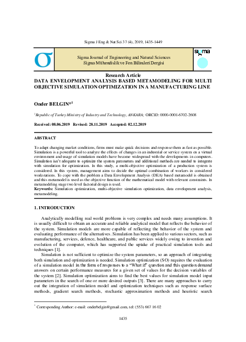 Pdf Data Envelopment Analysis Based Metamodeling For Multi Objective