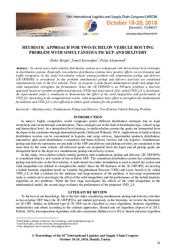(PDF) HEURISTIC APPROACH FOR TWO-ECHELON VEHICLE ROUTING PROBLEM WITH ...