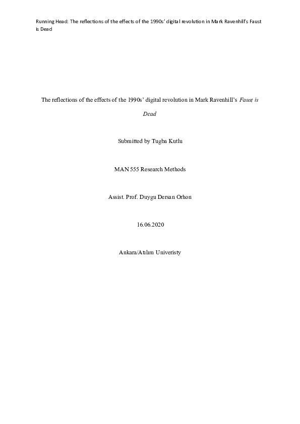 (DOC) An Analysis of Faust is Dead by Mark Ravenhill