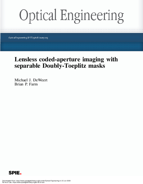 (PDF) Lensless coded-aperture imaging with separable Doubly-Toeplitz masks Lensless coded ...
