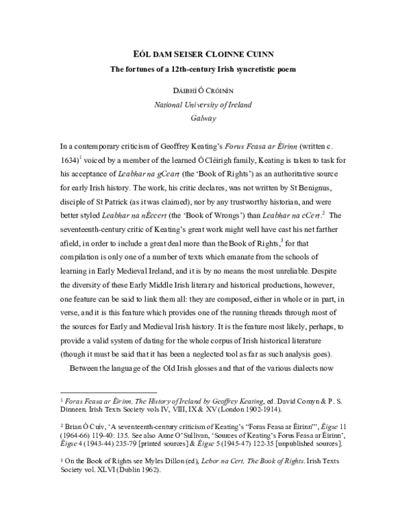 (PDF) EÓL DAM SEISER CLOINNE CUINN The fortunes of a 12th-century Irish ...