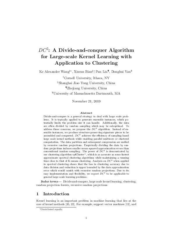 Pdf Dc2 A Divide And Conquer Algorithm For Large Scale Kernel Learning With Application To