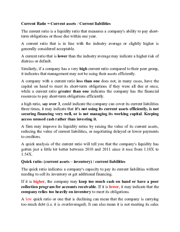 (DOC) Ratio analysis