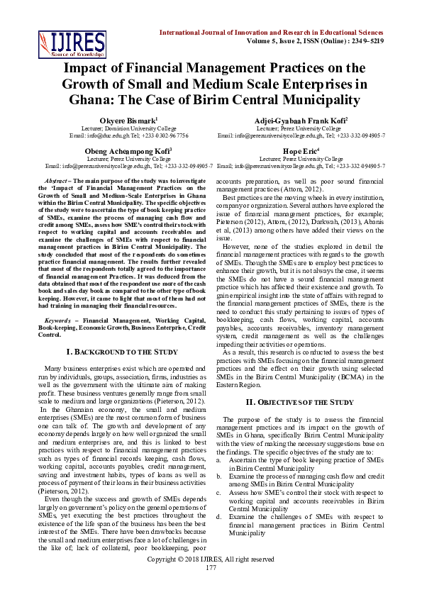 (PDF) Impact of Financial Management Practices on the Growth of Small and Medium Scale ...