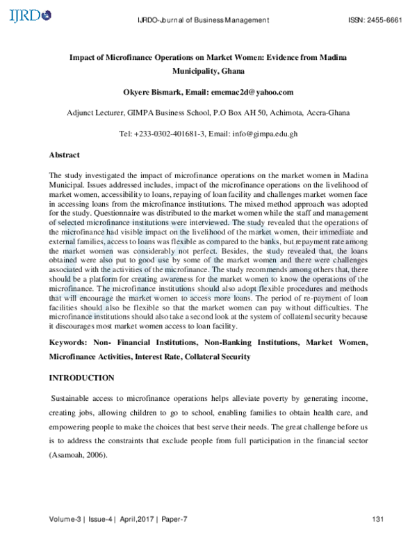(PDF) Impact of Microfinance Operations on Market Women: Evidence from ...