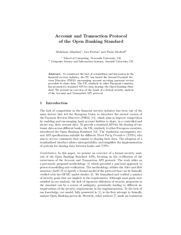 (PDF) Account and Transaction Protocol of the Open Banking Standard
