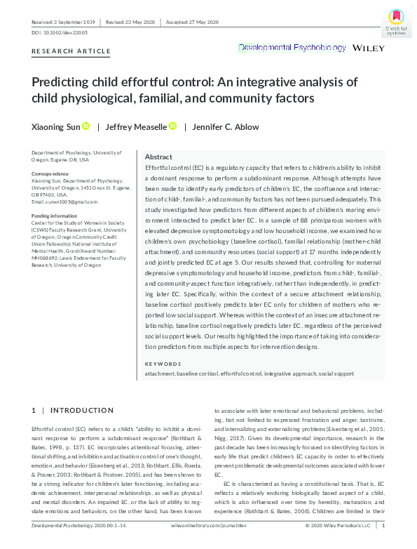 (PDF) Predicting Child Effortful Control: An Integrative Analysis of ...