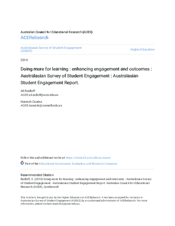 (PDF) Doing more for learning: enhancing engagement and outcomes ... (PDF) Doing more for learning: enhancing engagement and outcomes ...