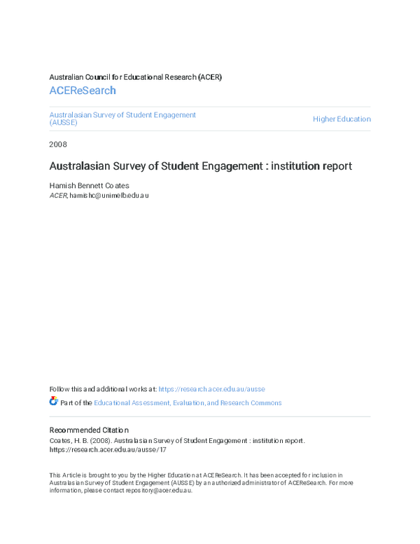 (PDF) Australasian Survey of Student Engagement: institution report