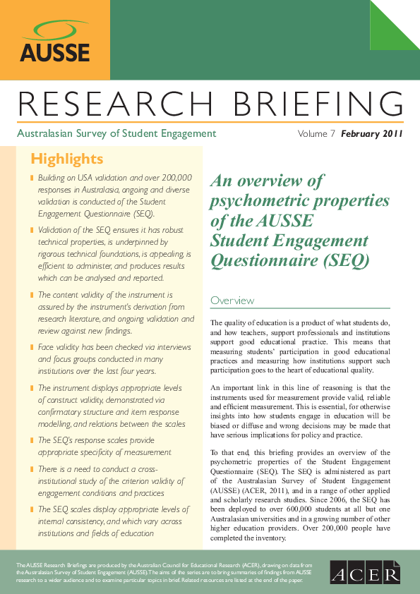 (PDF) An overview of psychometric properties of the AUSSE Student ...
