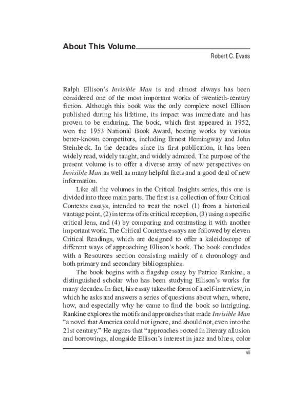 (PDF) Invisible Man: Critical Insights // About This Volume