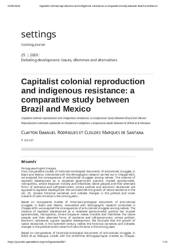 (PDF) Capitalist colonial reproduction and indigenous resistance a ...
