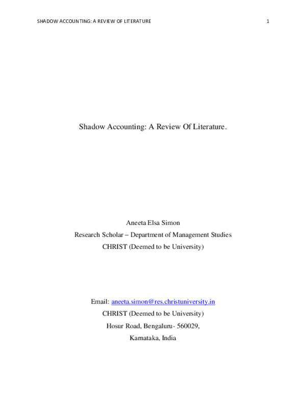 (PDF) SHADOW ACCOUNTING: A REVIEW OF LITERATURE 1 Shadow Accounting: A ...