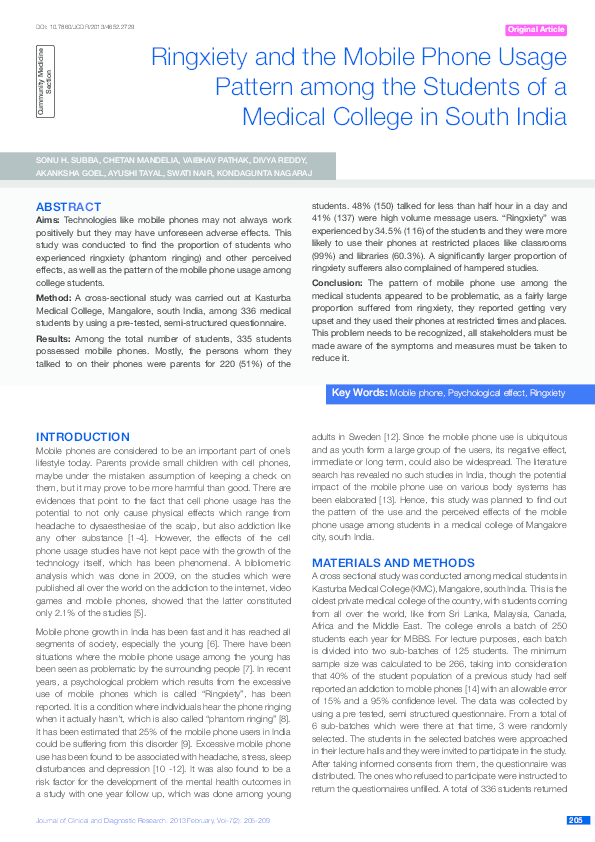 (PDF) Ringxiety and the Mobile Phone Usage Pattern among the Students ...