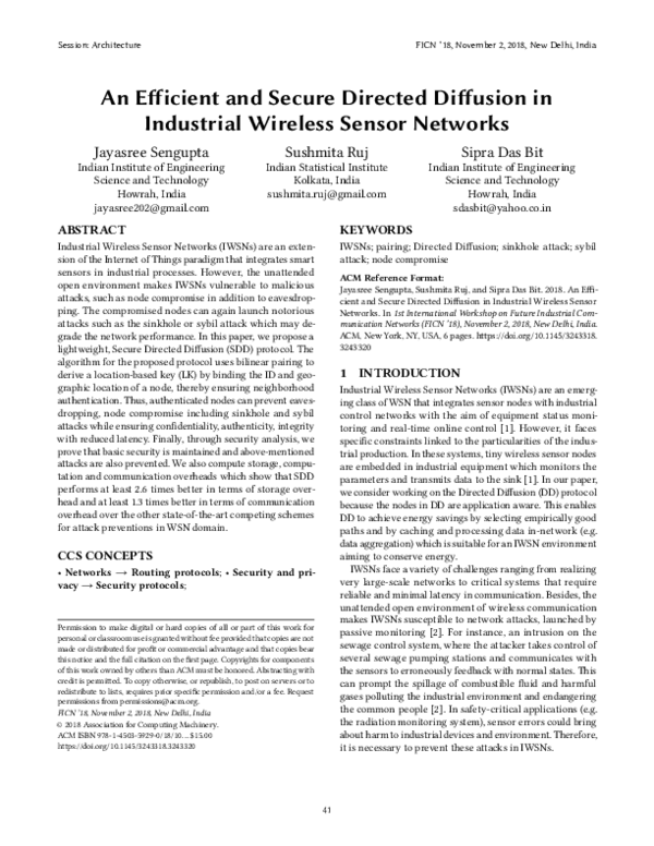 (PDF) An Efficient and Secure Directed Diffusion in Industrial Wireless Sensor Networks