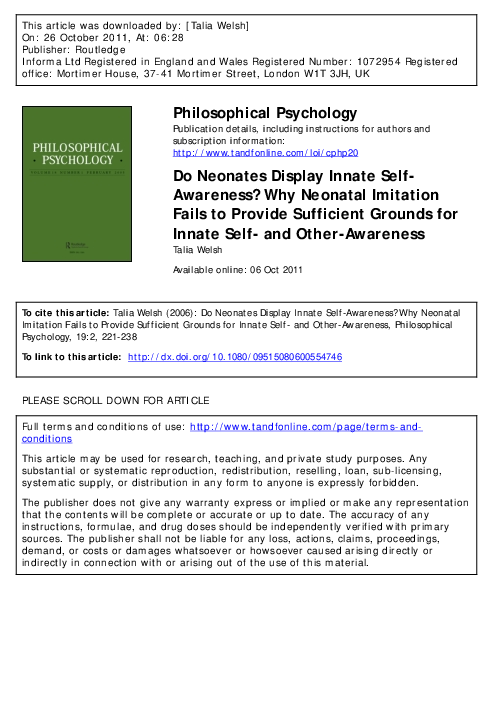 (PDF) Do Neonates Display Innate Self-Awareness? Why Neonatal Imitation ...