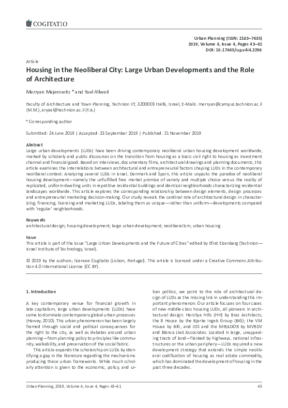 (PDF) Housing in the Neoliberal City: Large Urban Developments and the ...