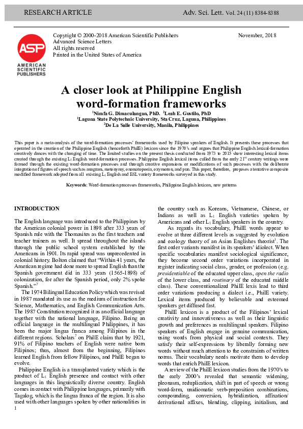 (PDF) A closer look at Philippine English word-formation frameworks