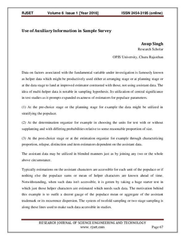 (PDF) Use of Auxiliary Information in Sample Survey
