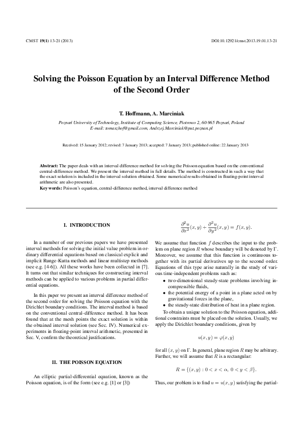 (PDF) Solving the poisson equation by an interval difference method of the second order