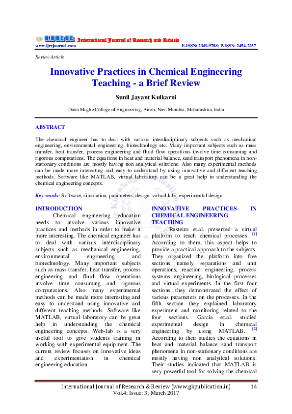 (PDF) Innovative Practices in Chemical Engineering Teaching -a Brief ...
