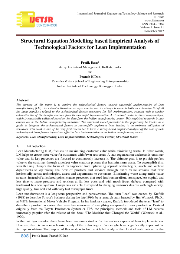 (PDF) Structural Equation Modelling based Empirical Analysis of Technological Factors for Lean ...