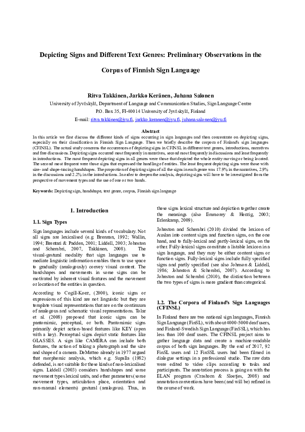 (PDF) Depicting Signs and Different Text Genres: Preliminary ...