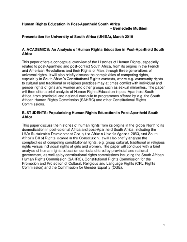 (PDF) Human Rights Education in Post-Apartheid South Africa