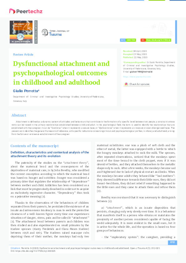 (PDF) Dysfunctional attachment and psychopathological outcomes in ...