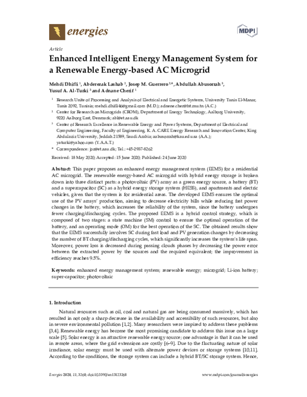 (PDF) Enhanced Intelligent Energy Management System for a Renewable Energy-based AC Microgrid