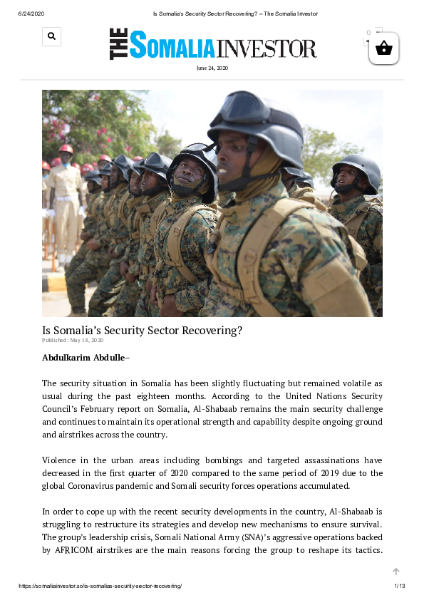 (PDF) Is Somalia's Security Sector Recovering