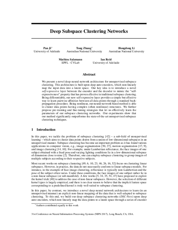 Pdf Deep Subspace Clustering Networks Srinivasan Nallathambi
