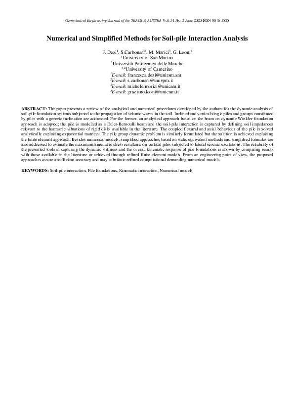 (PDF) Numerical and Simplified Methods for Soil-pile Interaction Analysis