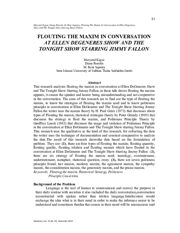 (DOC) FLOUTING THE MAXIM IN CONVERSATION AT ELLEN DEGENERES SHOW AND ...