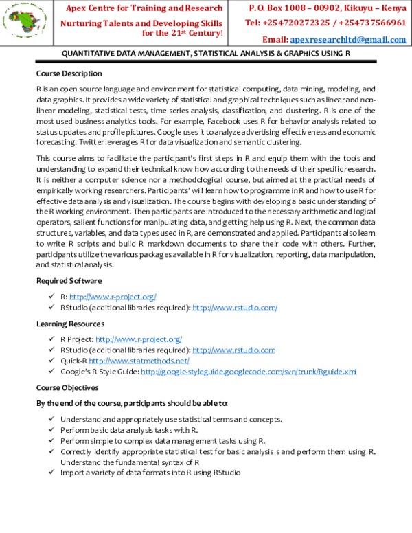 (PDF) Quantitative Data Management, Statistical Analysis & Graphics Using R